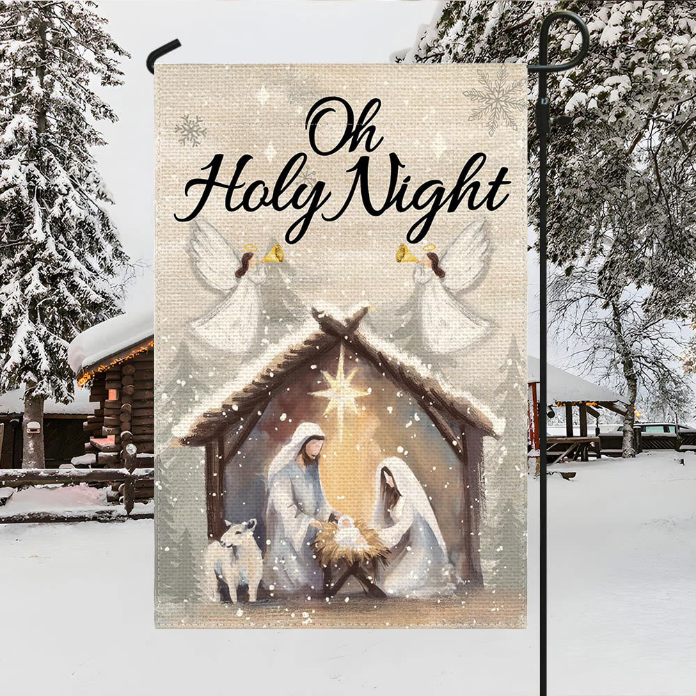Christian Artwork Snowy Oh Holy Night Nativity Garden Flag – Faith ...
