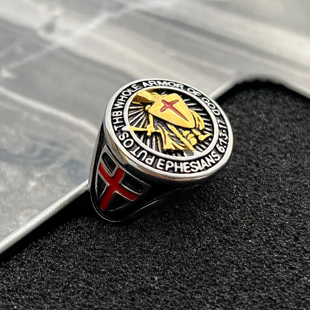 Armor of God Knight Titanium Ring - Christian Jewelry Cross Shield ...