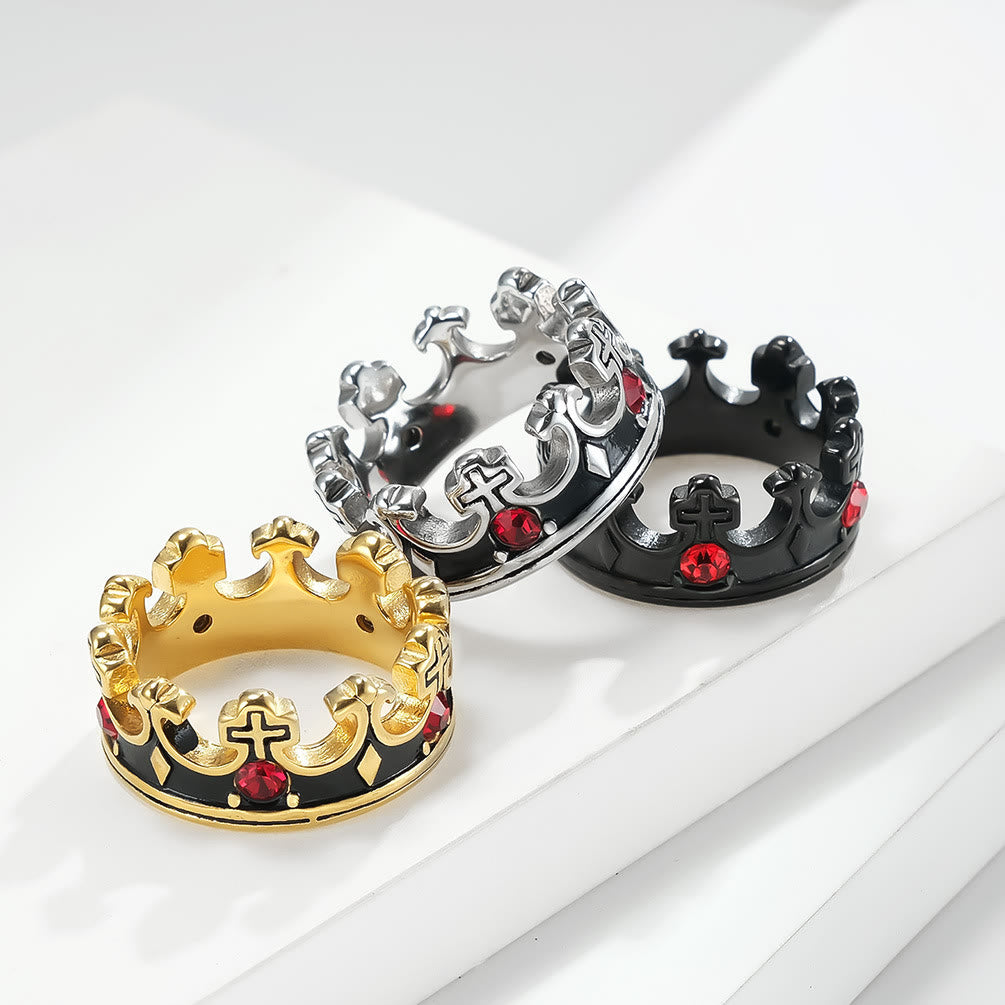 Christianartworkshop Retro Style Red Gem Papal Crown Cross Titanium Ri ...