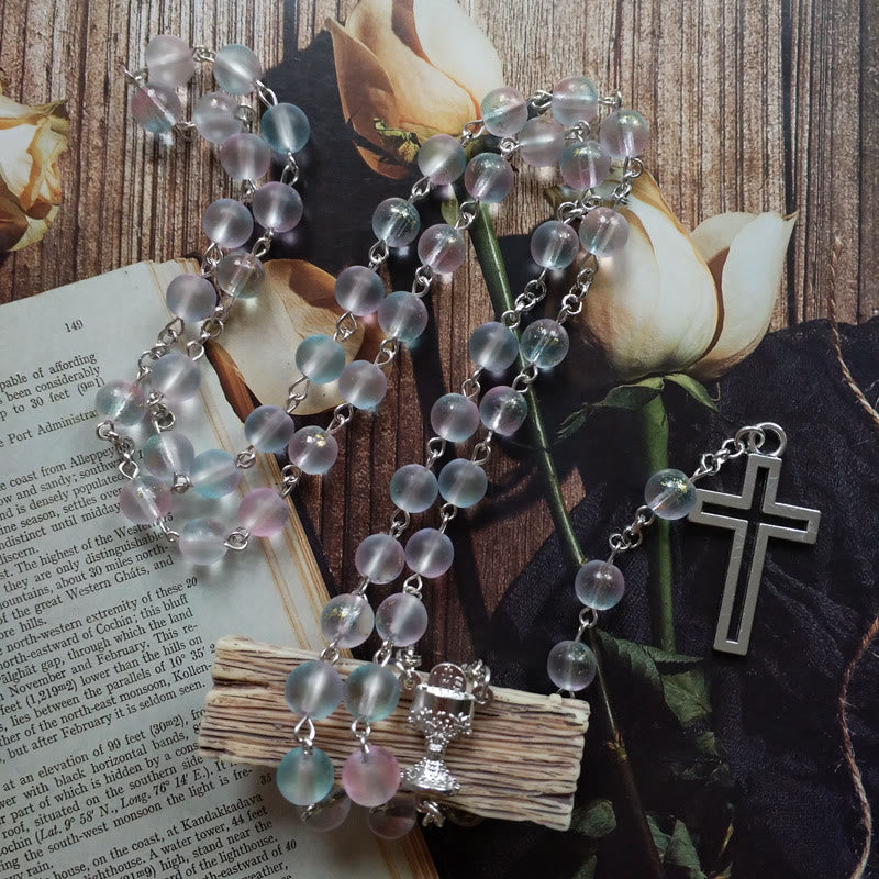 Christianartworkshop Holy Grail & Cross of 8 mm Round Multicolor Glass ...