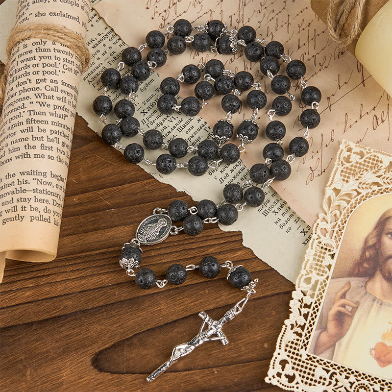 Volcanic Pulse Rosary – Handmade Volcanic Lava Bead Rosary with ...