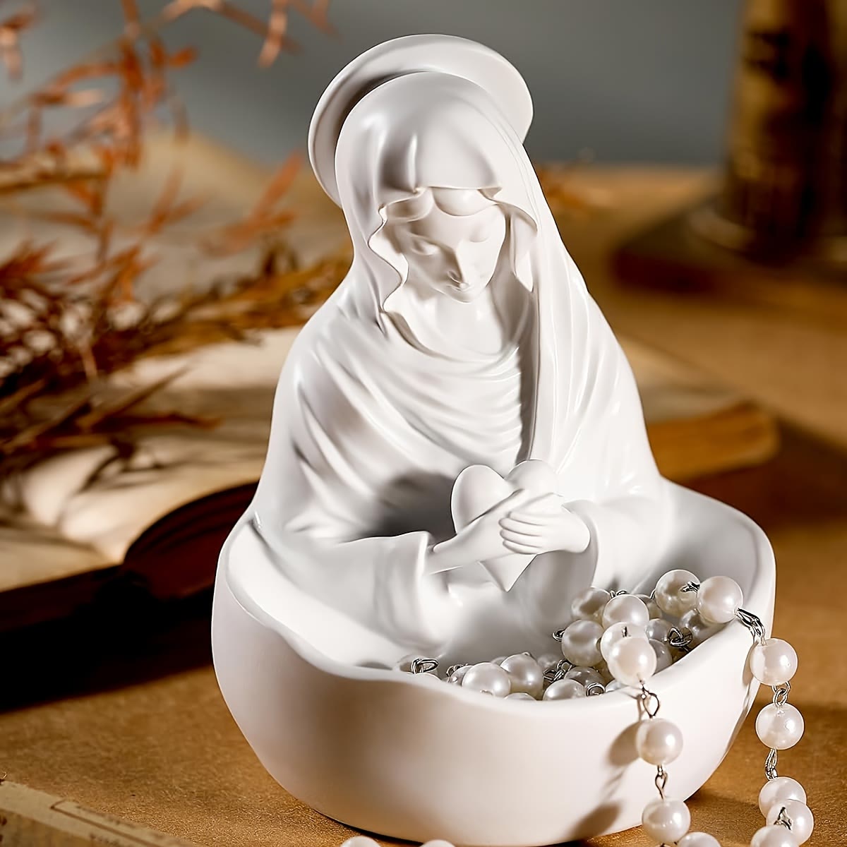 Christianartworkshop Our Lady White Resin Rosary Holder Container: Car ...