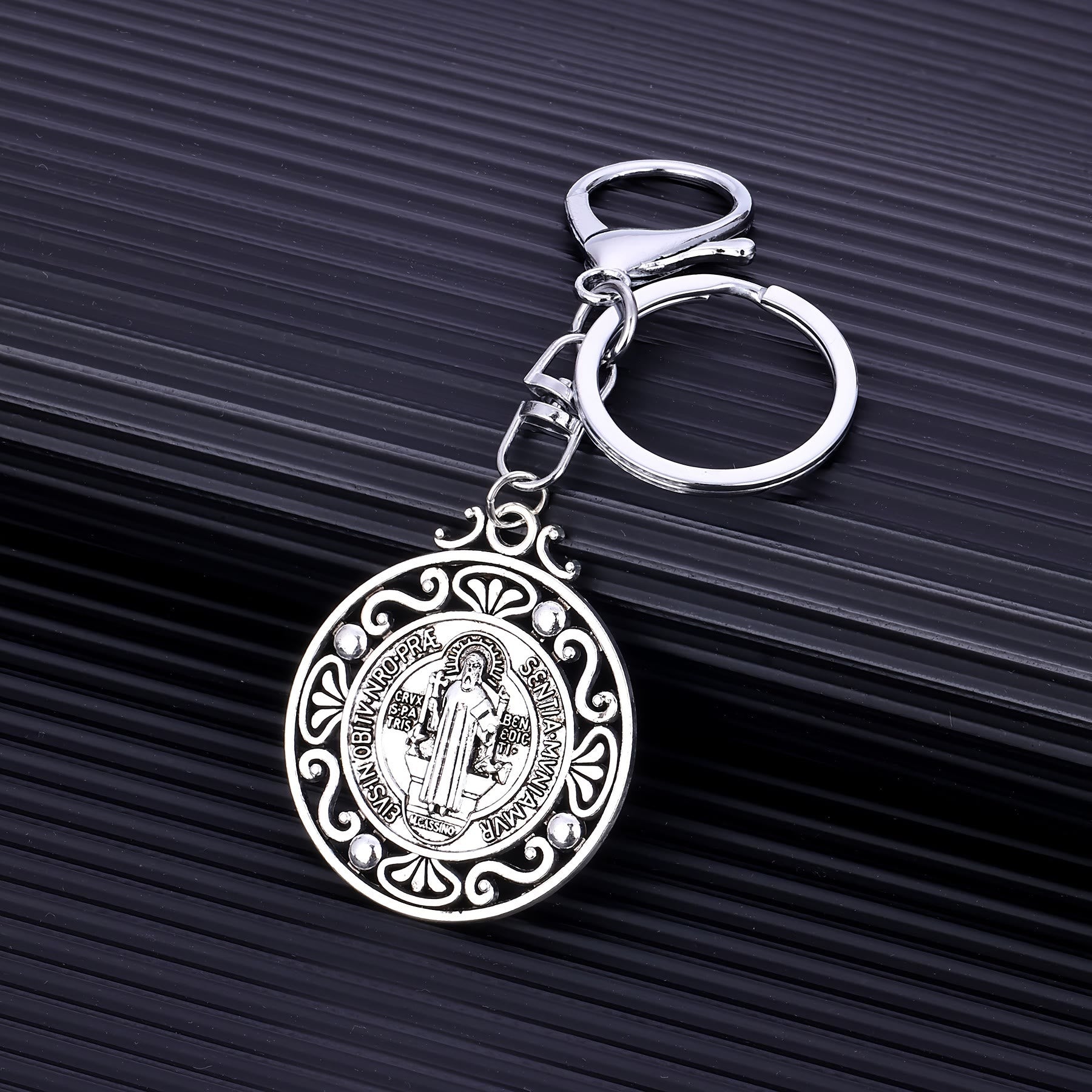 Christianartworkshop Artisanal Silver St. Benedict Keychain with Hollo ...