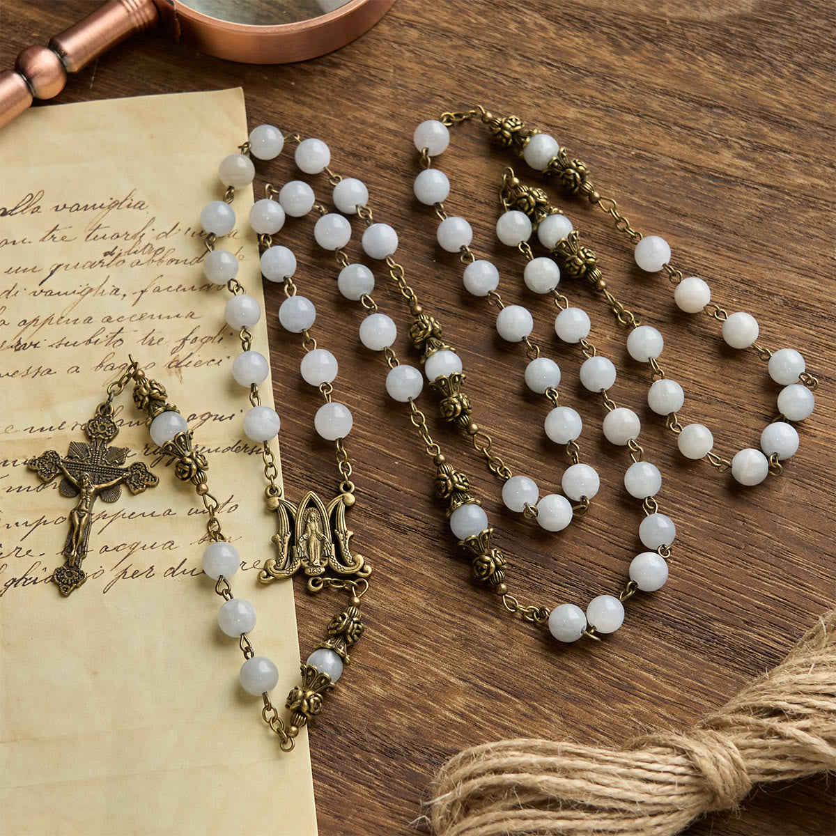 Light Blue Jade Rosary with Brass-Toned Crucifix & Virgin Mary — 5 ...