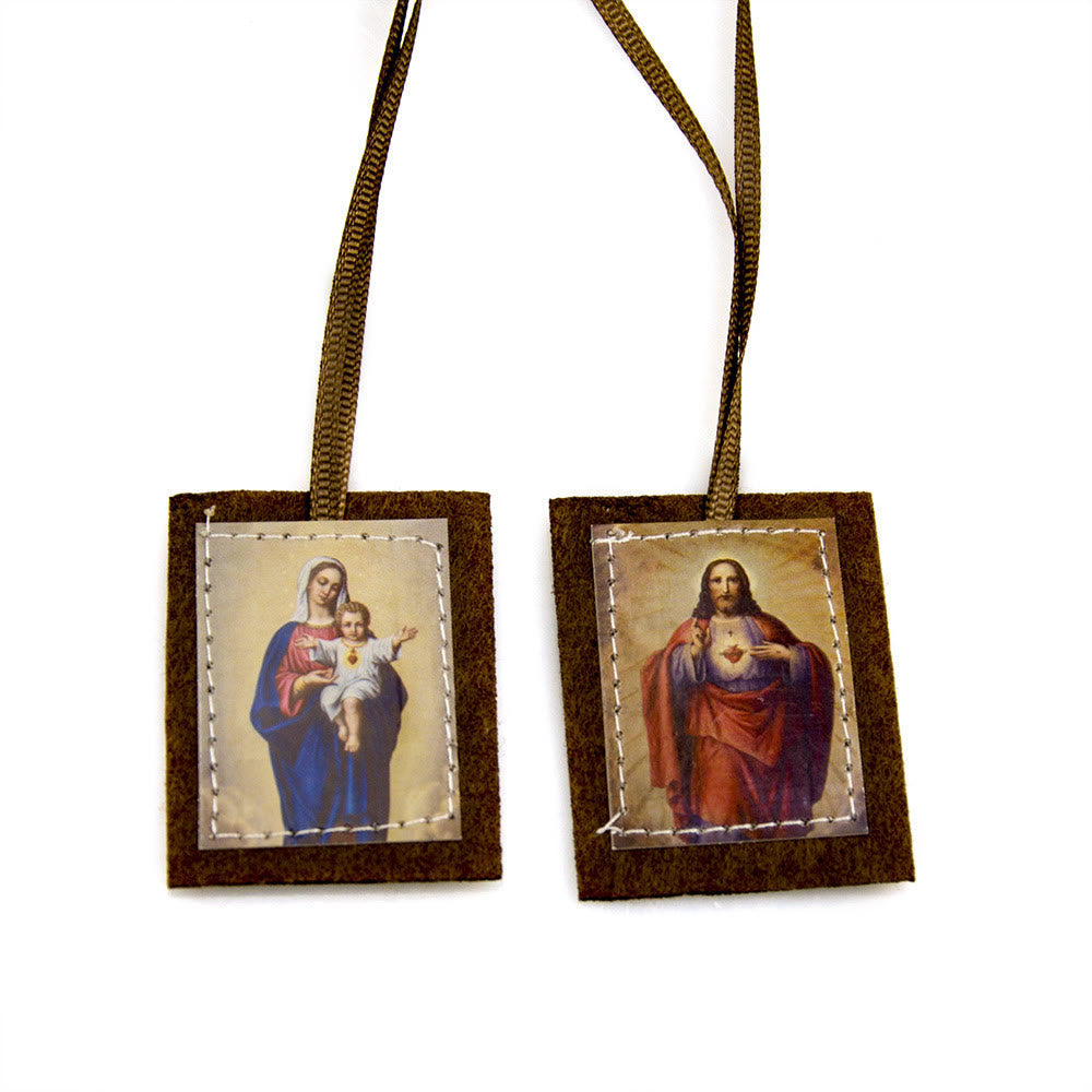 Christianartworkshop Blessed Brown Wool Scapular of Sacred Heart of Je ...