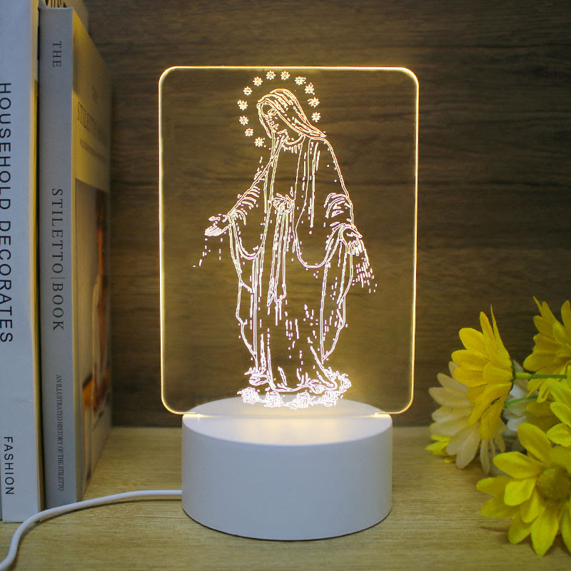 Minimalist Christian Faith Night Light with Glowing Saint Icon - Unique ...