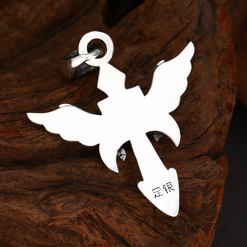 Winged Silver Cross Pendant with Gold Shield - Artistic Christian ...