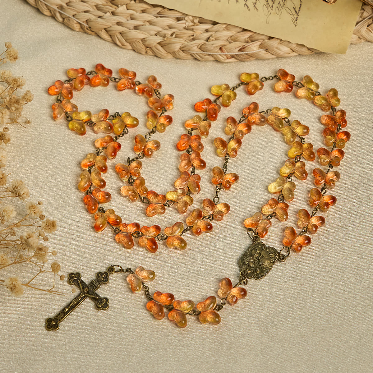 Amber Butterfly Beads Rosary with Crucifix & Holy Family - Free Today ...
