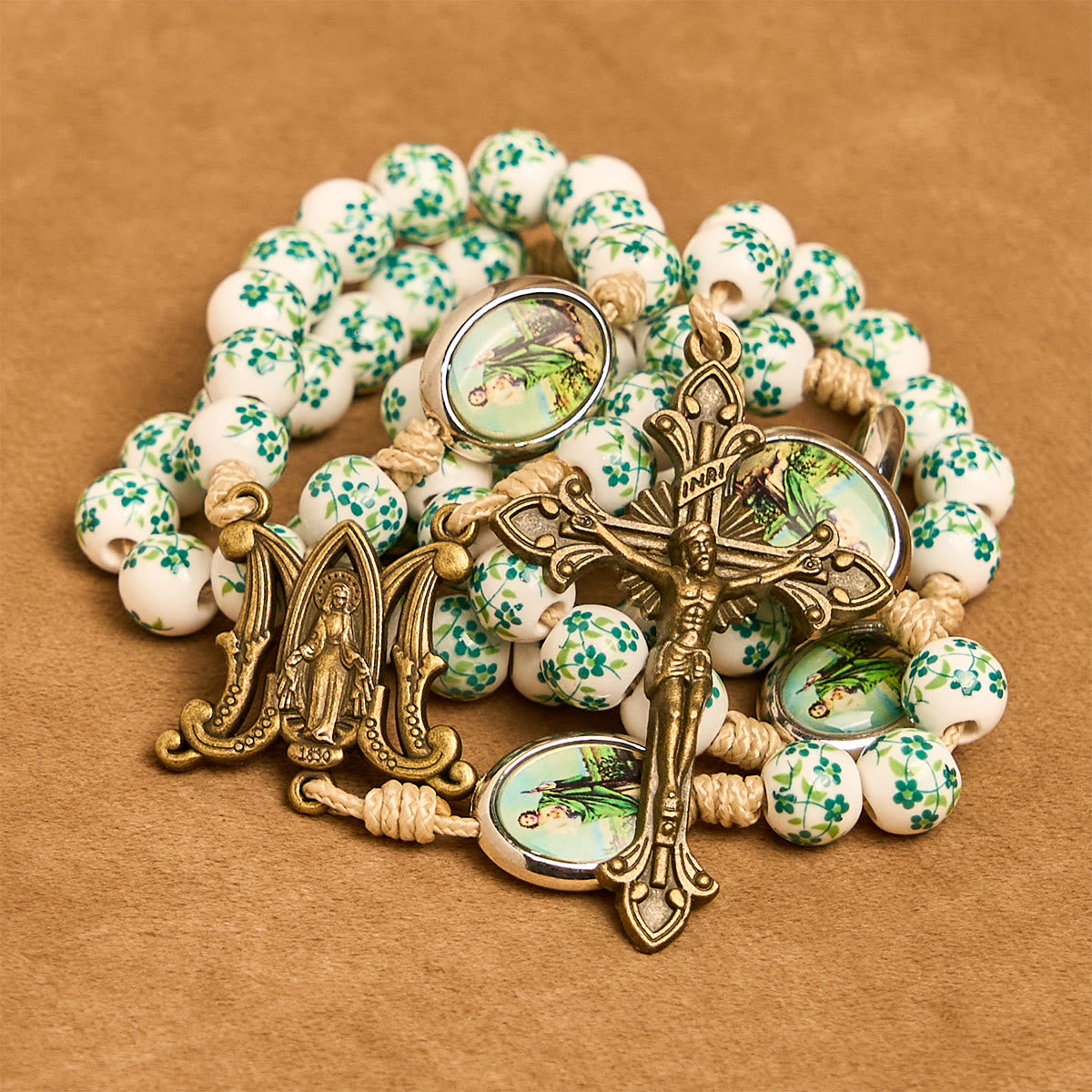 FREE Today: Graceful Green Floral Beads Marian Rosary with St. Jude ...