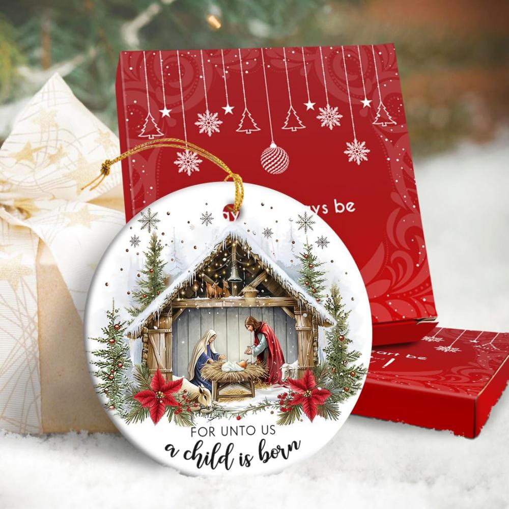 Christianartworkshop Nativity Hanging Ornament - For Unto Us a Child is ...