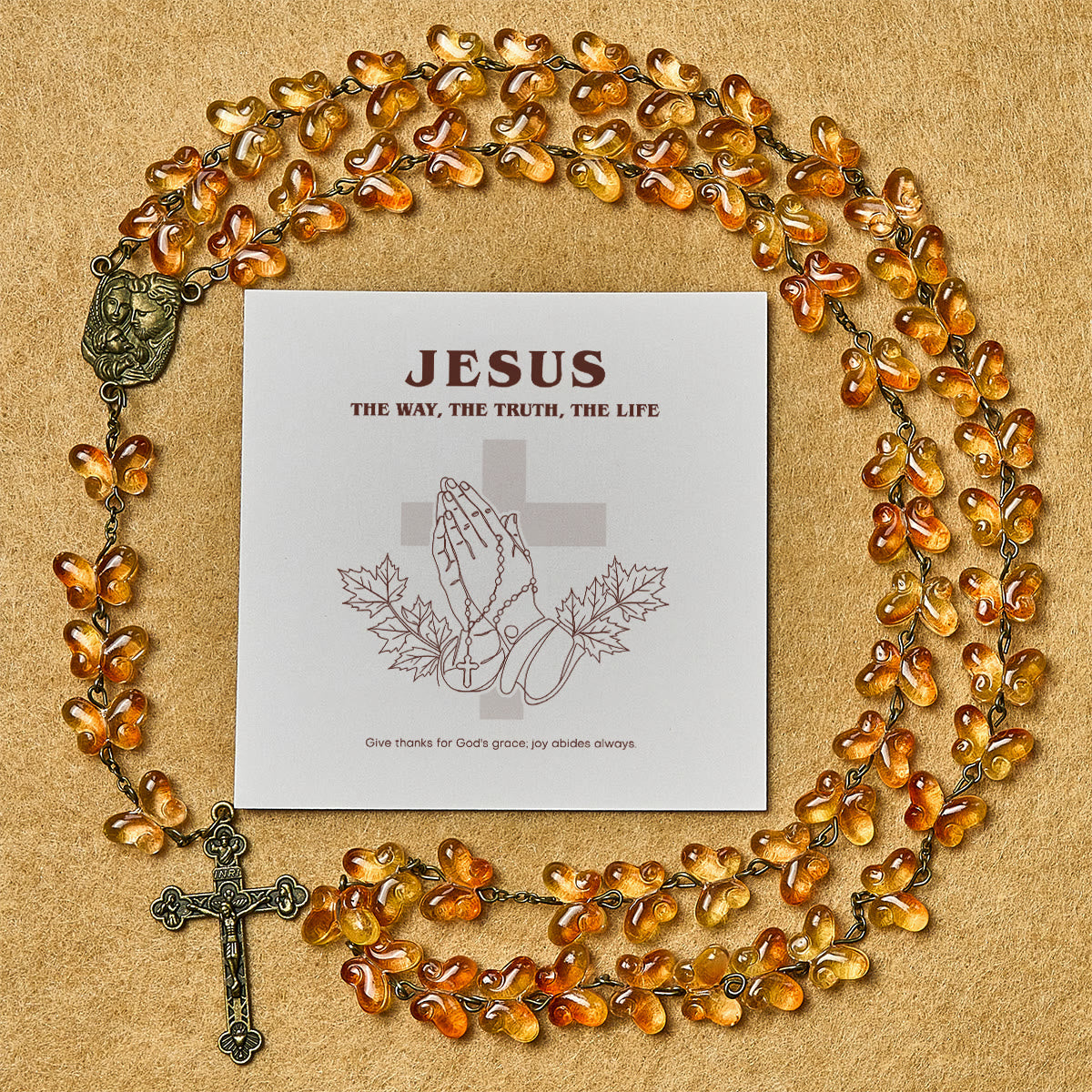 Amber Butterfly Beads Rosary with Crucifix & Holy Family Medal ...