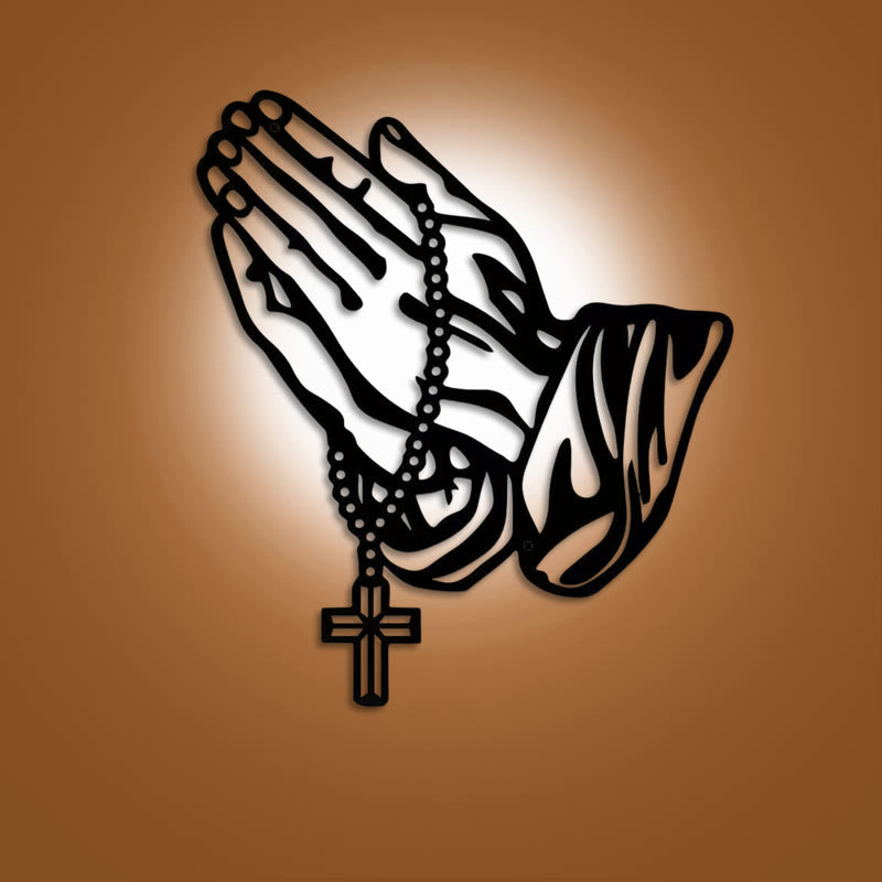 Christianartworkshop Classic Praying Hands with Rosary Cross Metal Wall ...