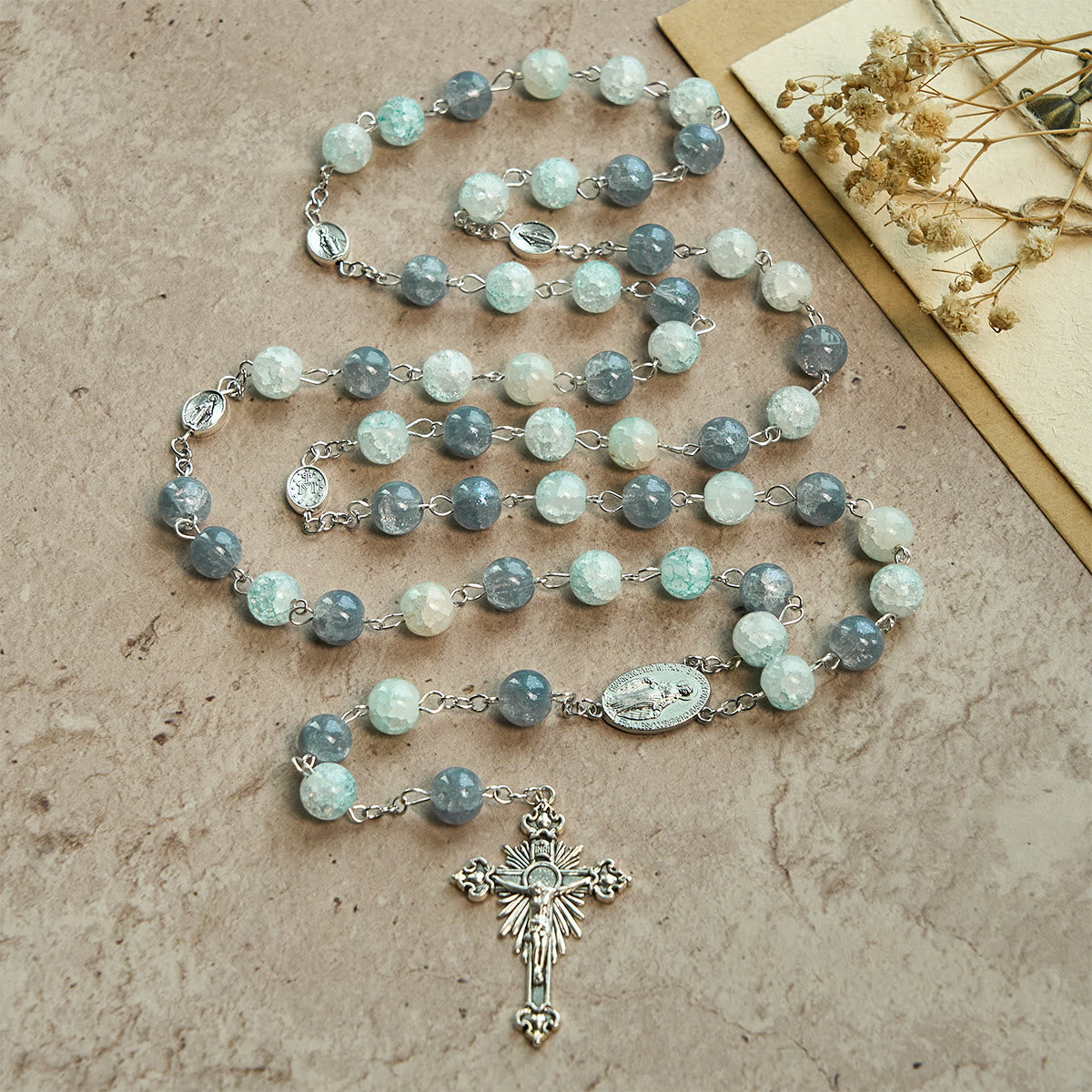 FREE Today: Handmade Original Grey Blue Rosary with Miraculous Medal ...