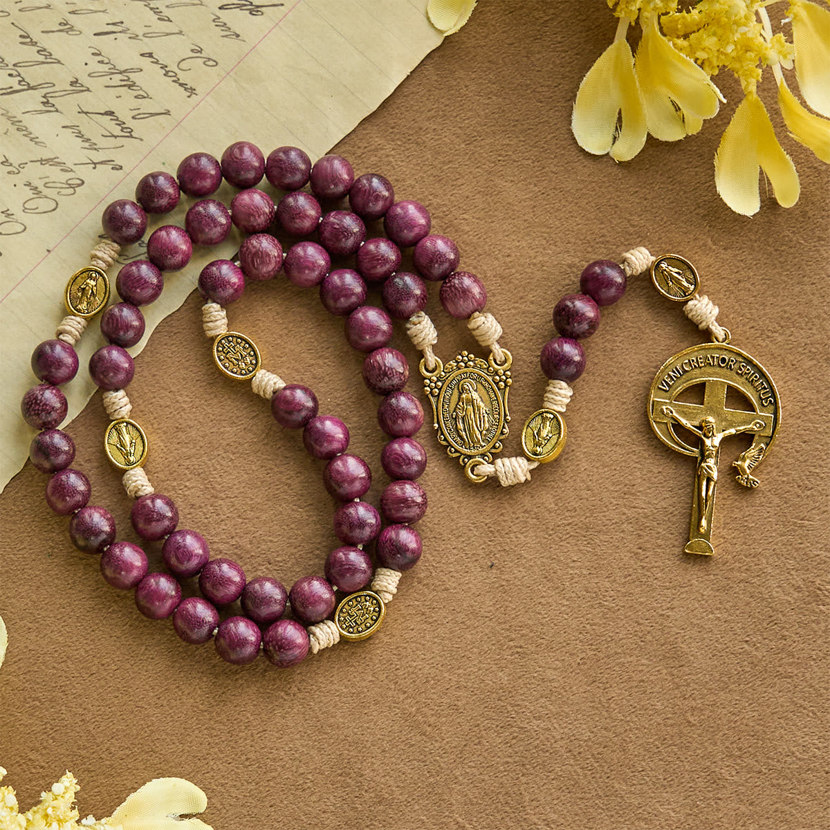 FREE Today: Marian Protection Purple-Golden Rosary with Ornate Halo ...
