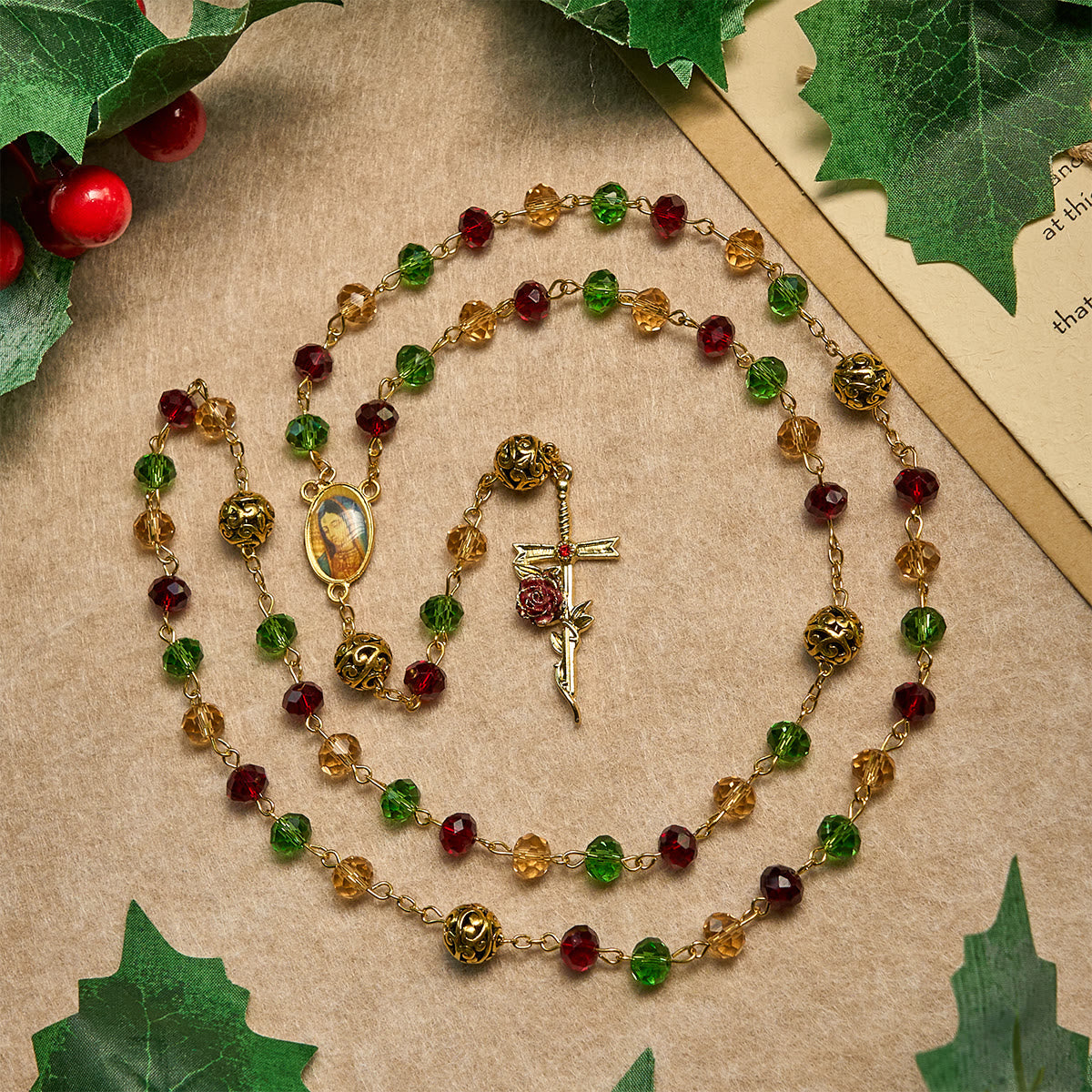 FREE Today: Vintage Christmas Rosary with Red & Green Faceted Beads ...