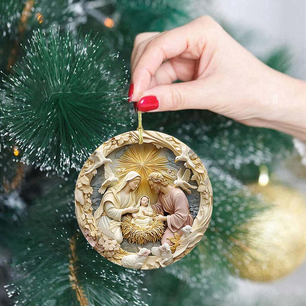 Christian Artwork Nativity Hanging Ornament with Bethlehem Star and ...