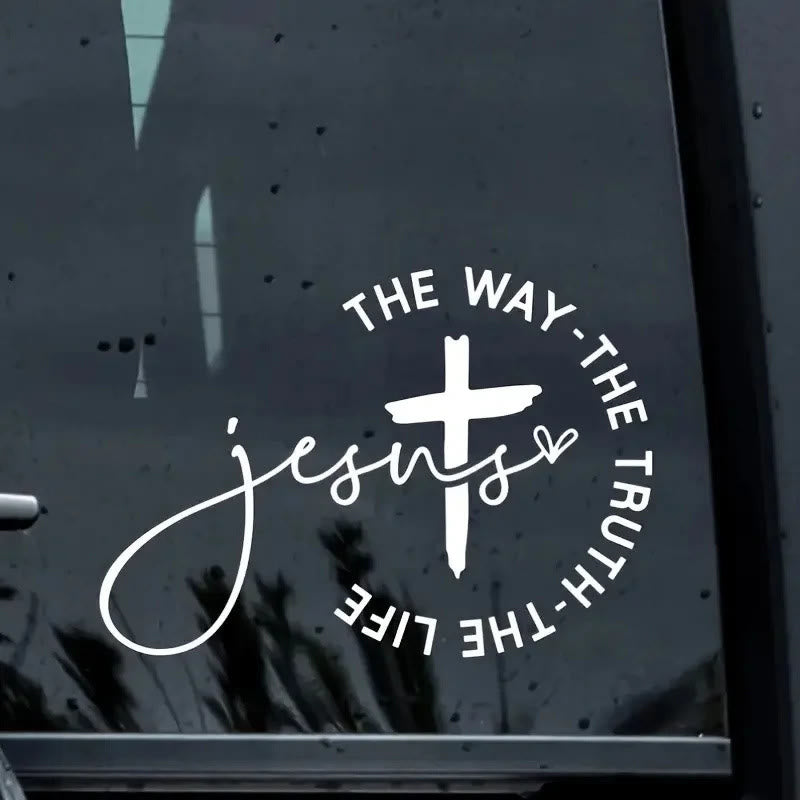 Christianartworkshop Minimal Cross & Script Jesus Window Sticker ...