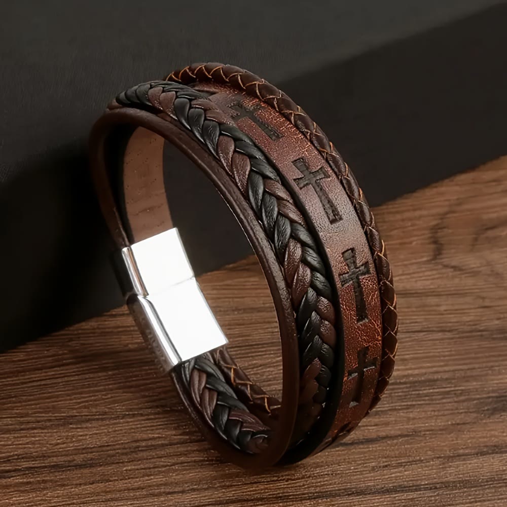 Christianartworkshop Braided Leather Cross Bracelet – Rugged Faith ...