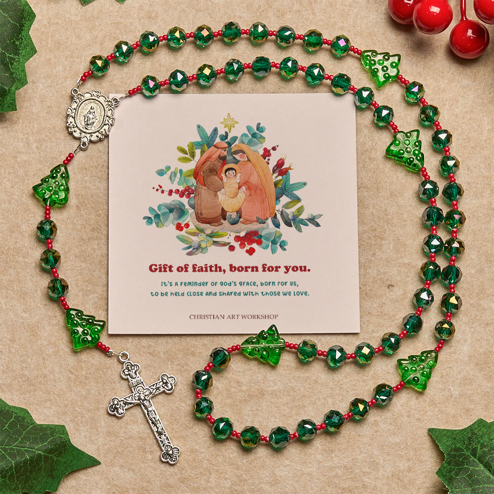 Christmas Rosary – Joyful Green "Tree of Hope" Five-Decade Rosary with ...
