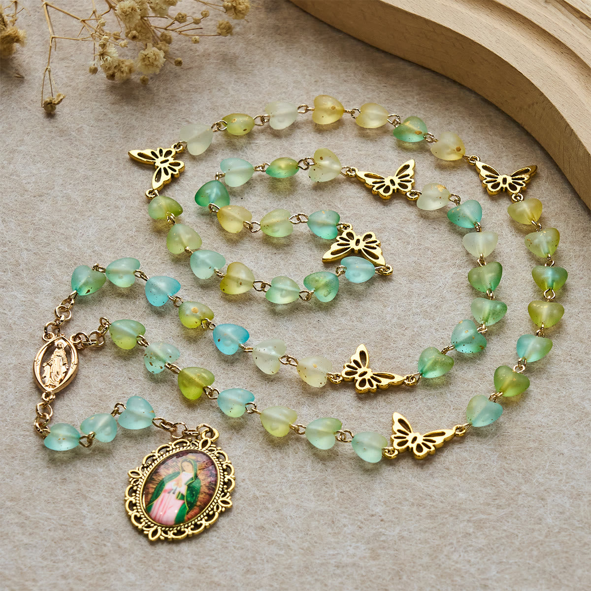 Green Heart & Butterfly Rosary and Bracelet - Our Lady of Guadalupe ...