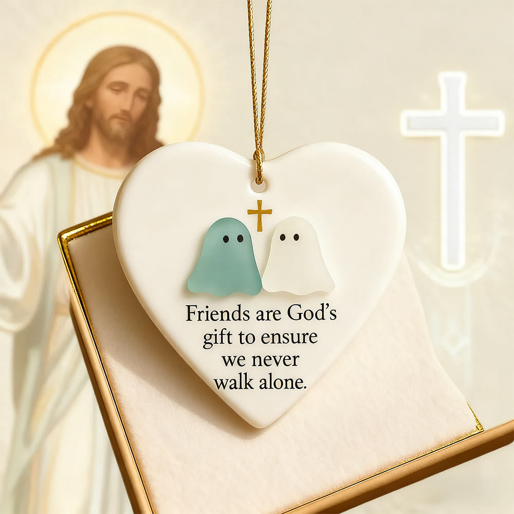 Heart-Shaped Christian Christmas Ornament – Ghosts & Cross with ...