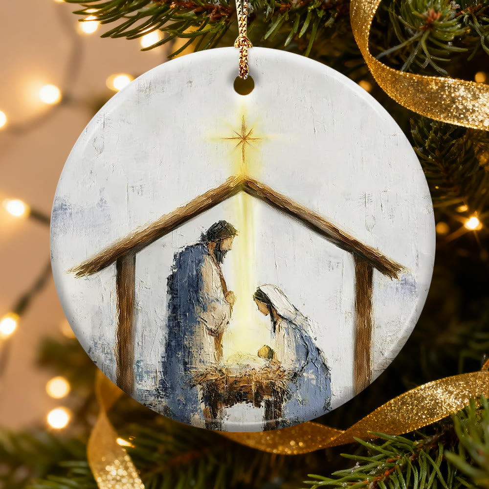 Warm Nativity Stable Ornament | Christian Faith Decor for Christmas ...
