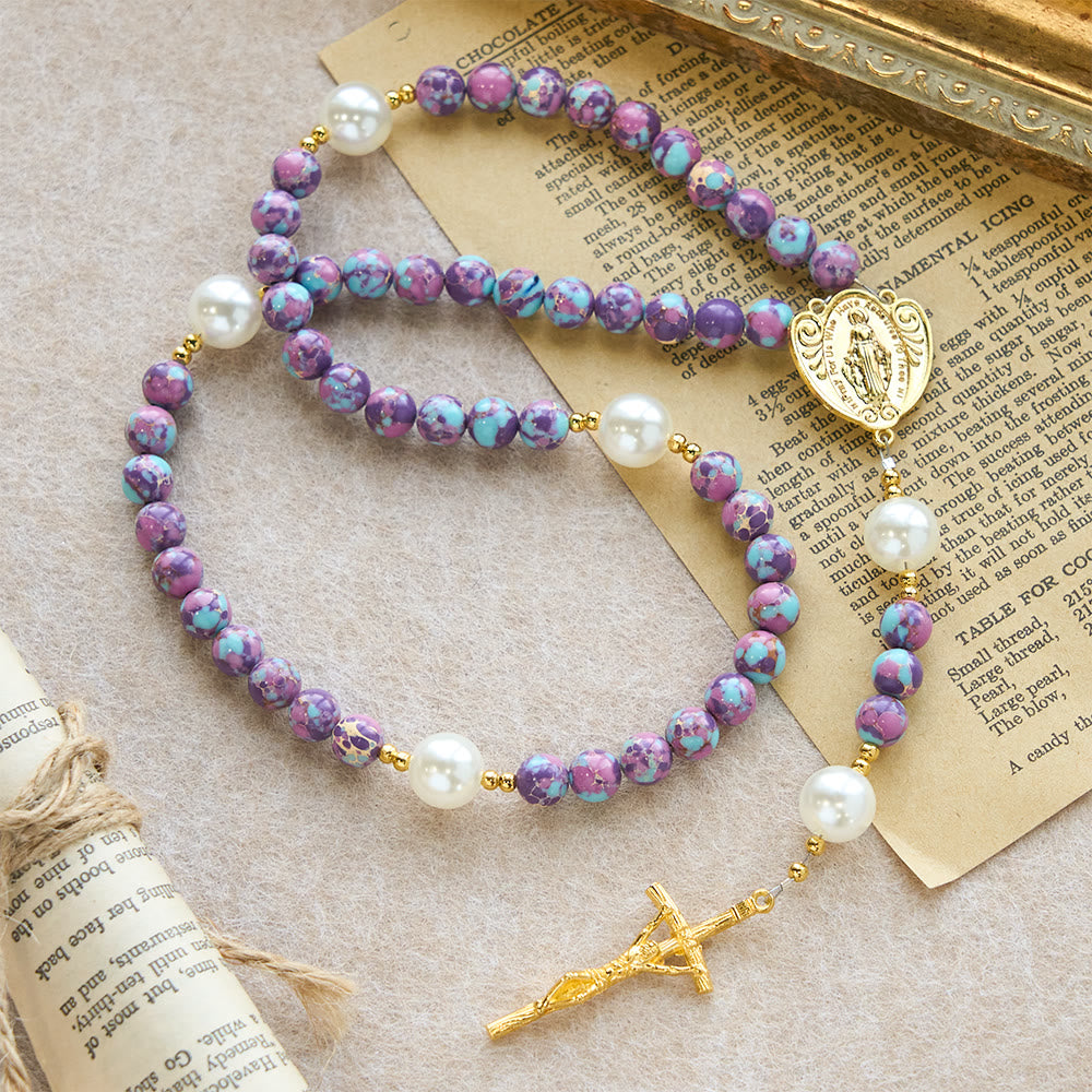 Blessed Purple-Blue Emperor Stone Rosary - Pocket Five-Decade Christian ...