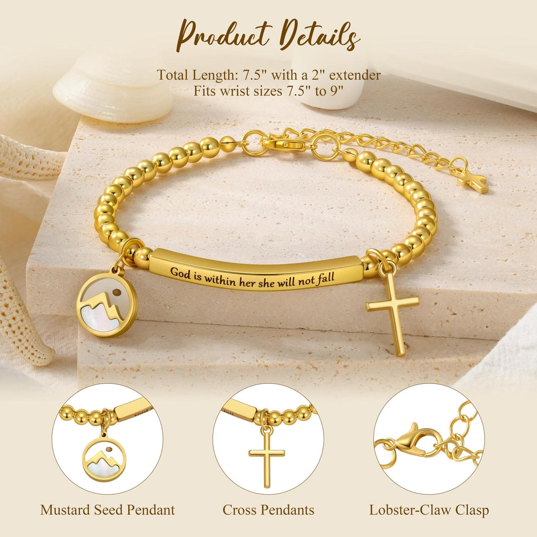Free Mustard Seed & Gold Bead Cross Bracelet with 'God Is Within Her ...
