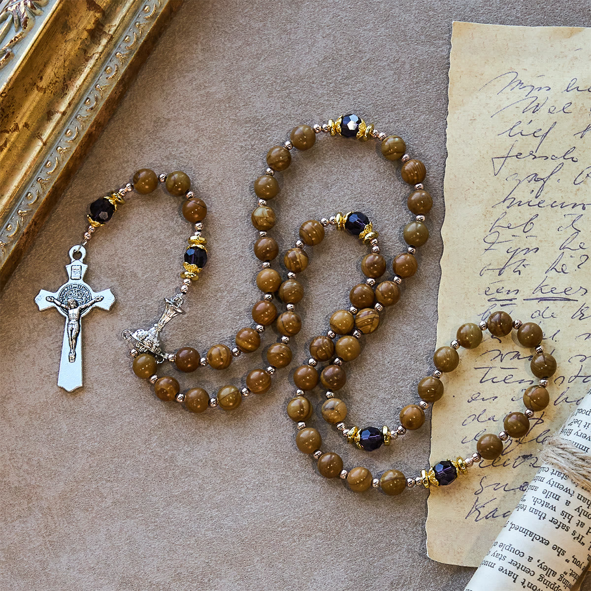 Natural Yellow Wood-Grain Stone Five-Decade Rosary – Holy Grail ...