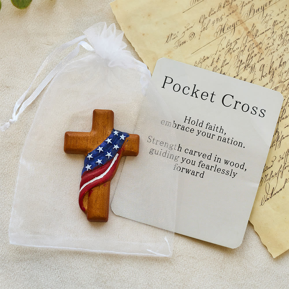 American Flag Wooden Pocket Cross — Patriotic Christian Pocket Cross ...