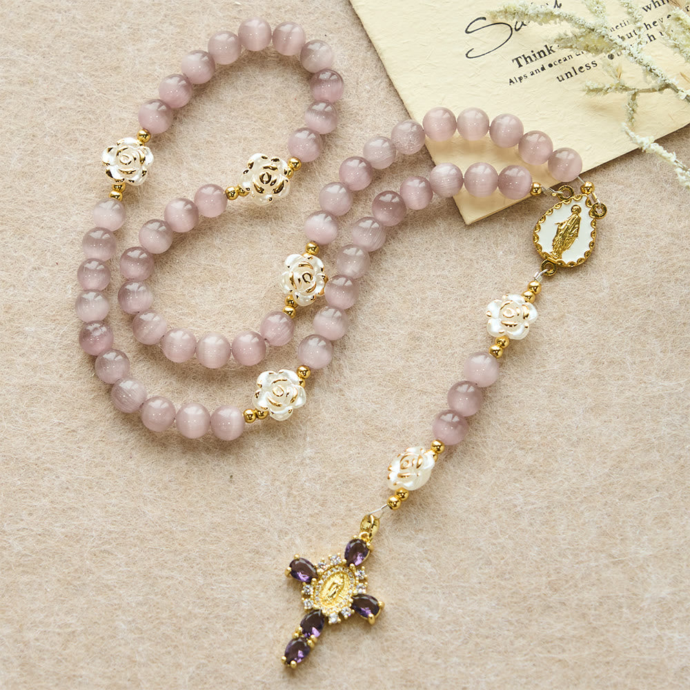Free Today: Cat's Eye & Rose Devotion Rosary - Lavender & Pink Five ...