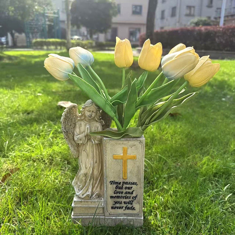 Praying Angel Cross Vase - Resin Memorial Vase for Home, Garden ...