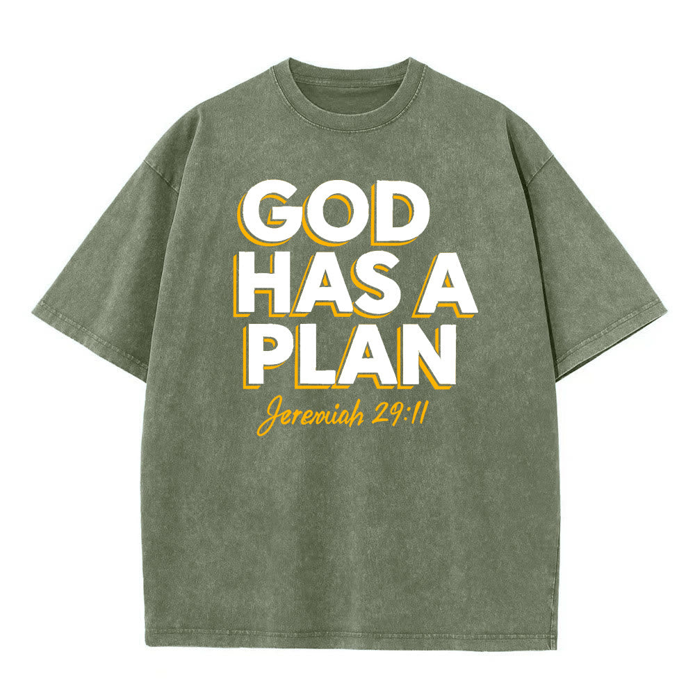 God Has A Plan T-Shirt - Unisex Washed Christian Tee (Jeremiah 29:11 ...