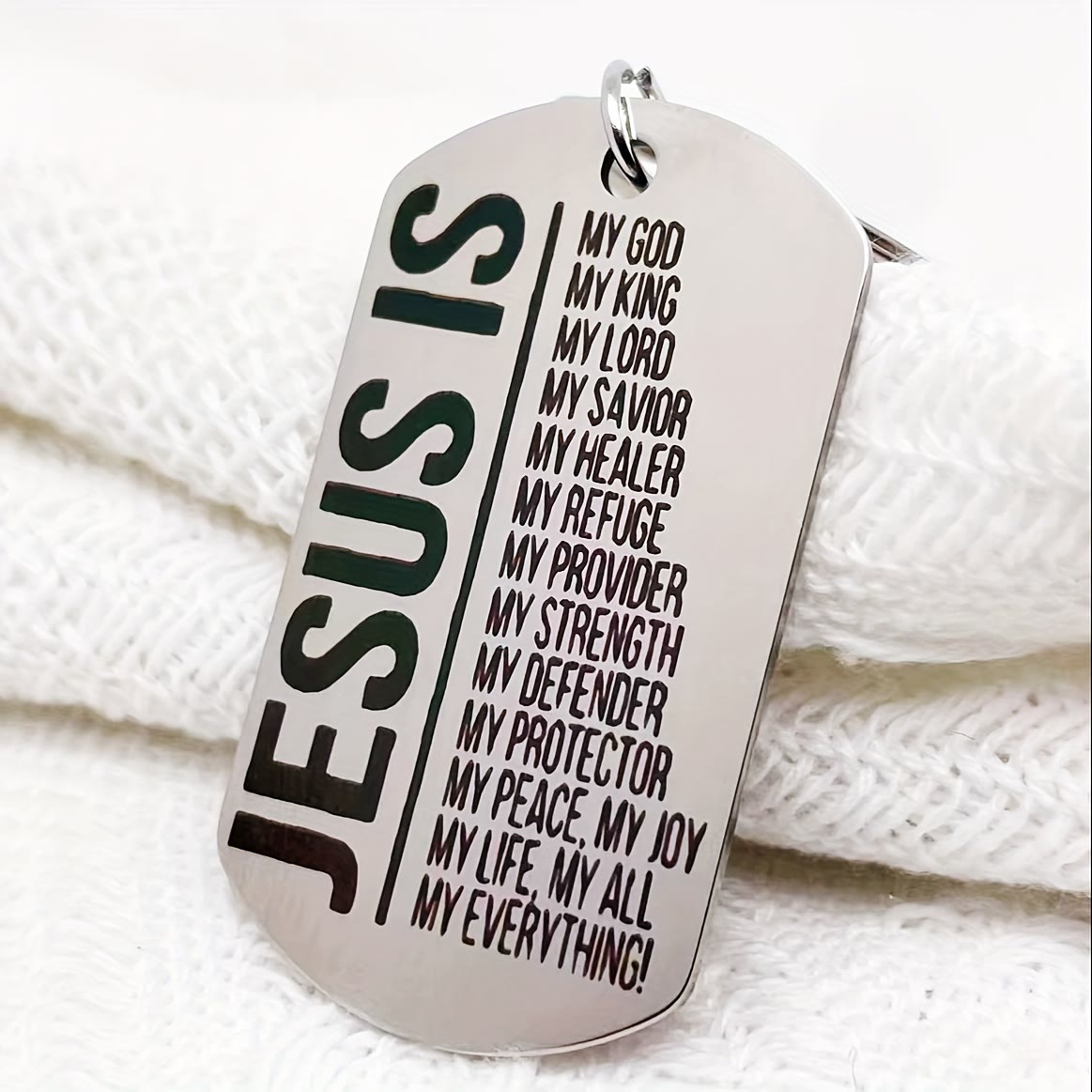 JESUS IS Dog Tag Keychain — Stainless Steel Christian Jewelry Faith ...
