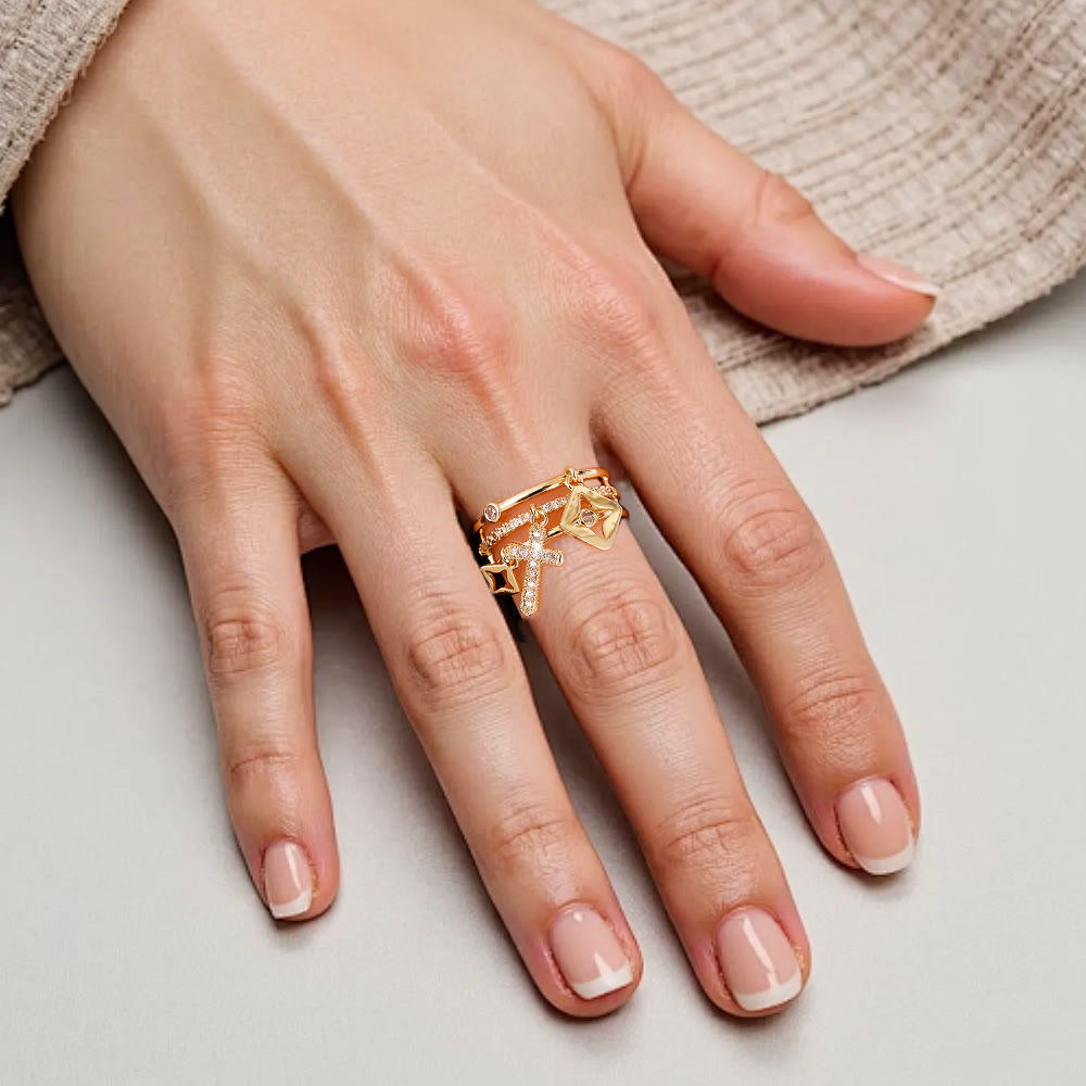 FREE Today — Shimmering Cross Charm Layered Band Ring | Christian ...