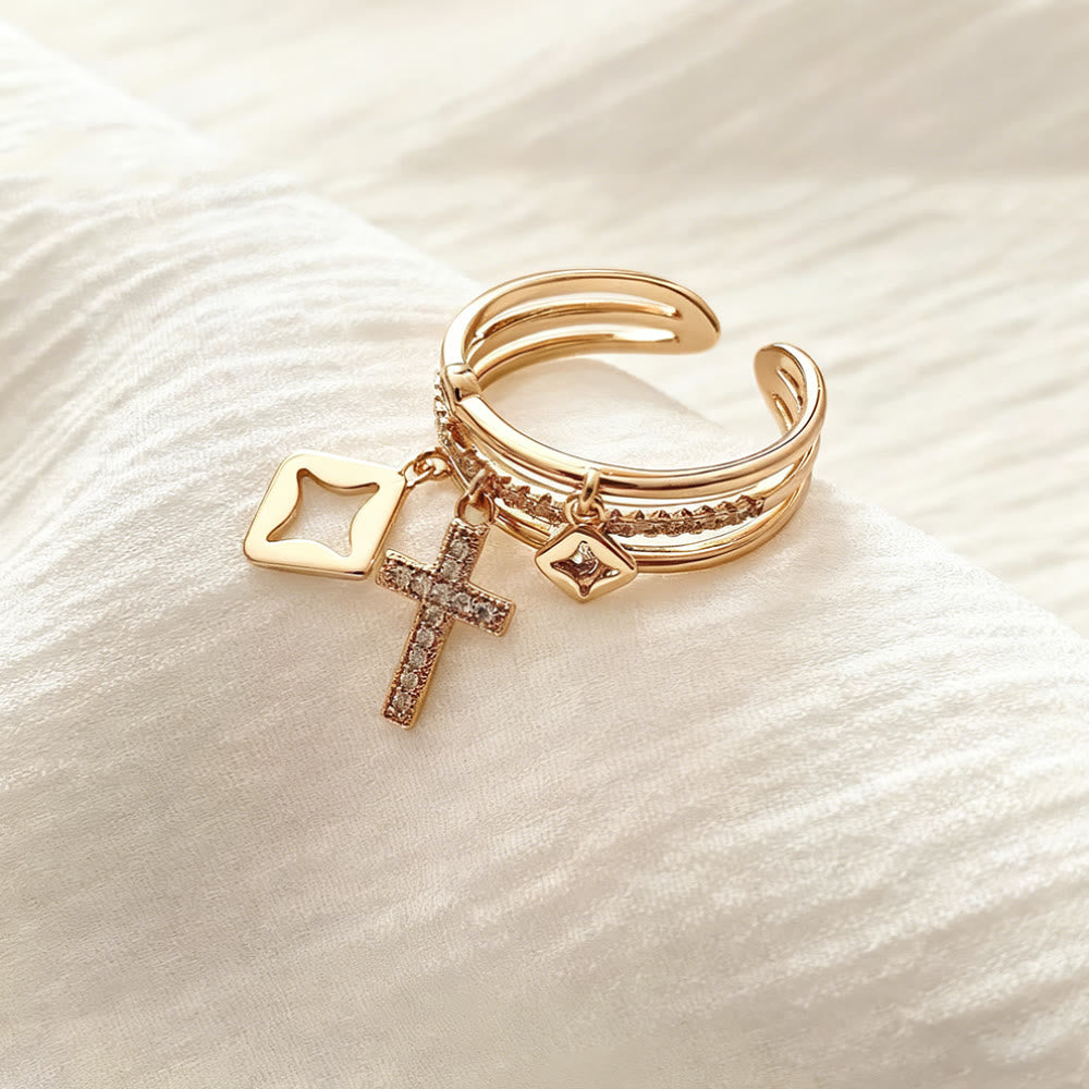 FREE Today — Shimmering Cross Charm Layered Band Ring | Christian ...