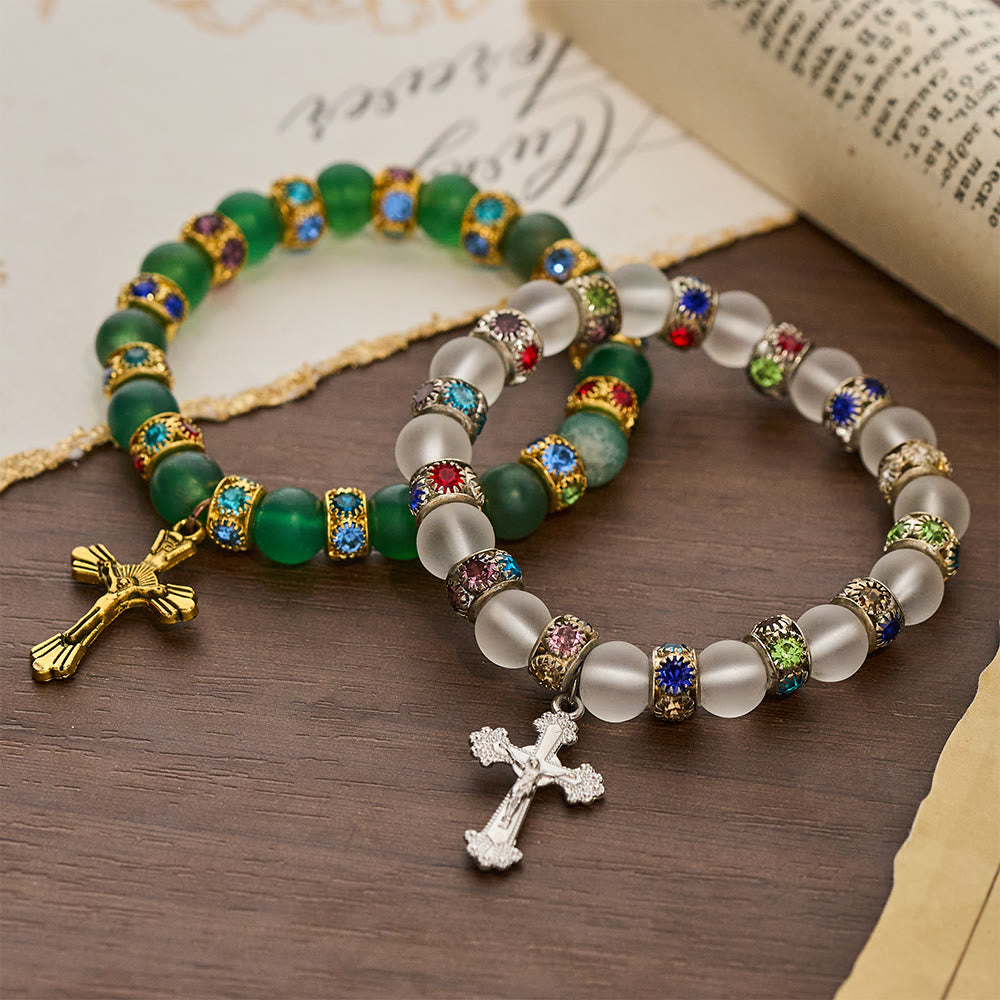FREE Today – Frosted Green Agate Crucifix & Our Lady Bracelet | $59.99 ...