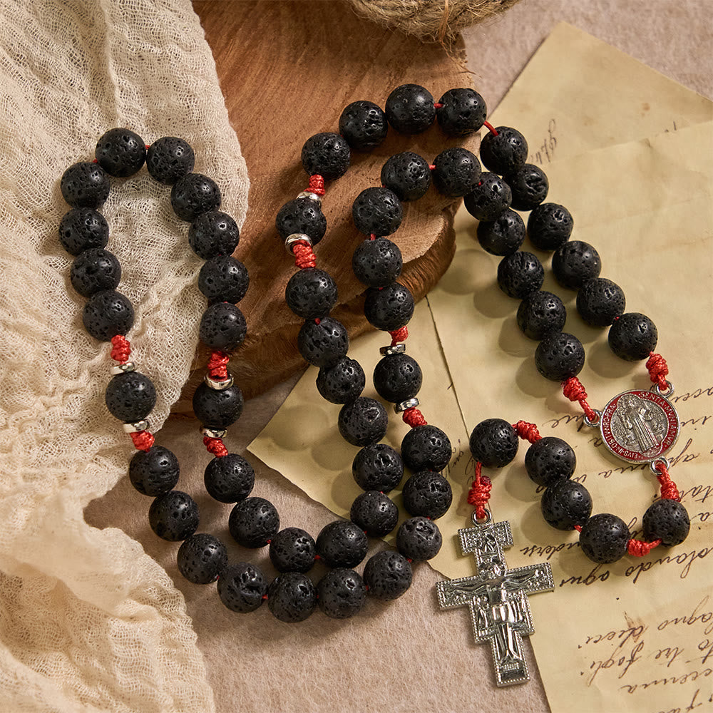 Byzantine Volcanic Stone Rosary - 5-Decade Lava Bead Rosary with St ...
