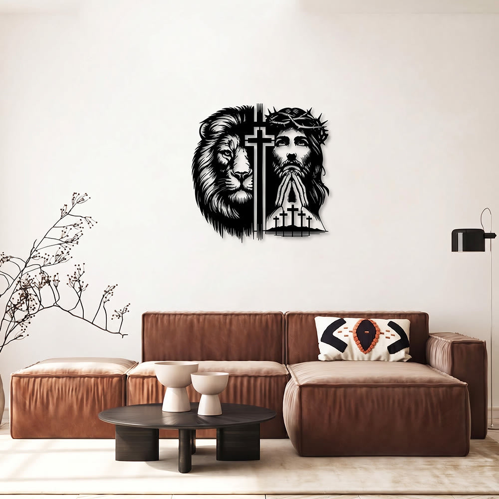 Christianartworkshop Lion Of Judah And Jesus With Crown Of Thorns Spli ...