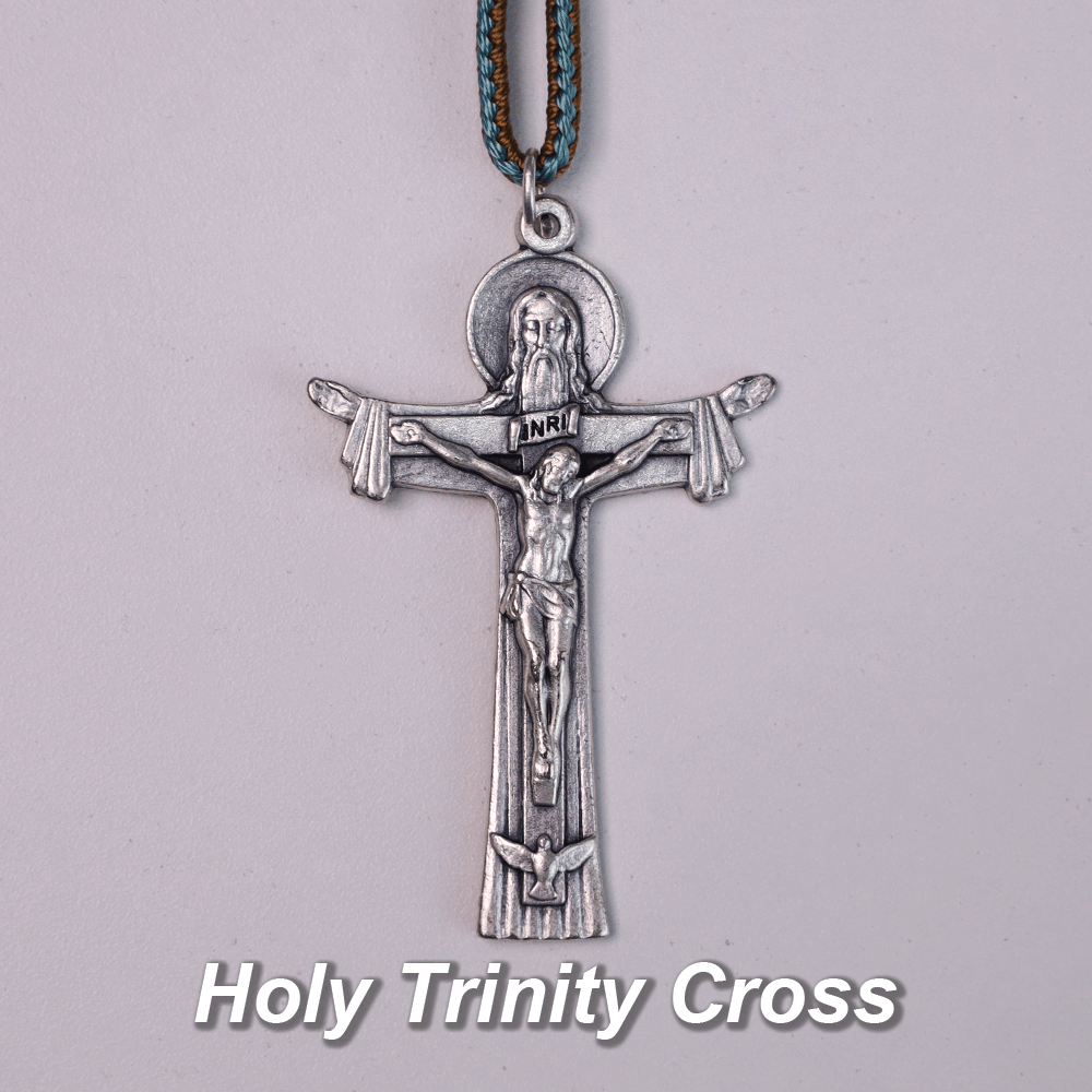 Mary Joseph with Baby Jesus Medal & Holy Trinity Cross Olive Wood Pock ...