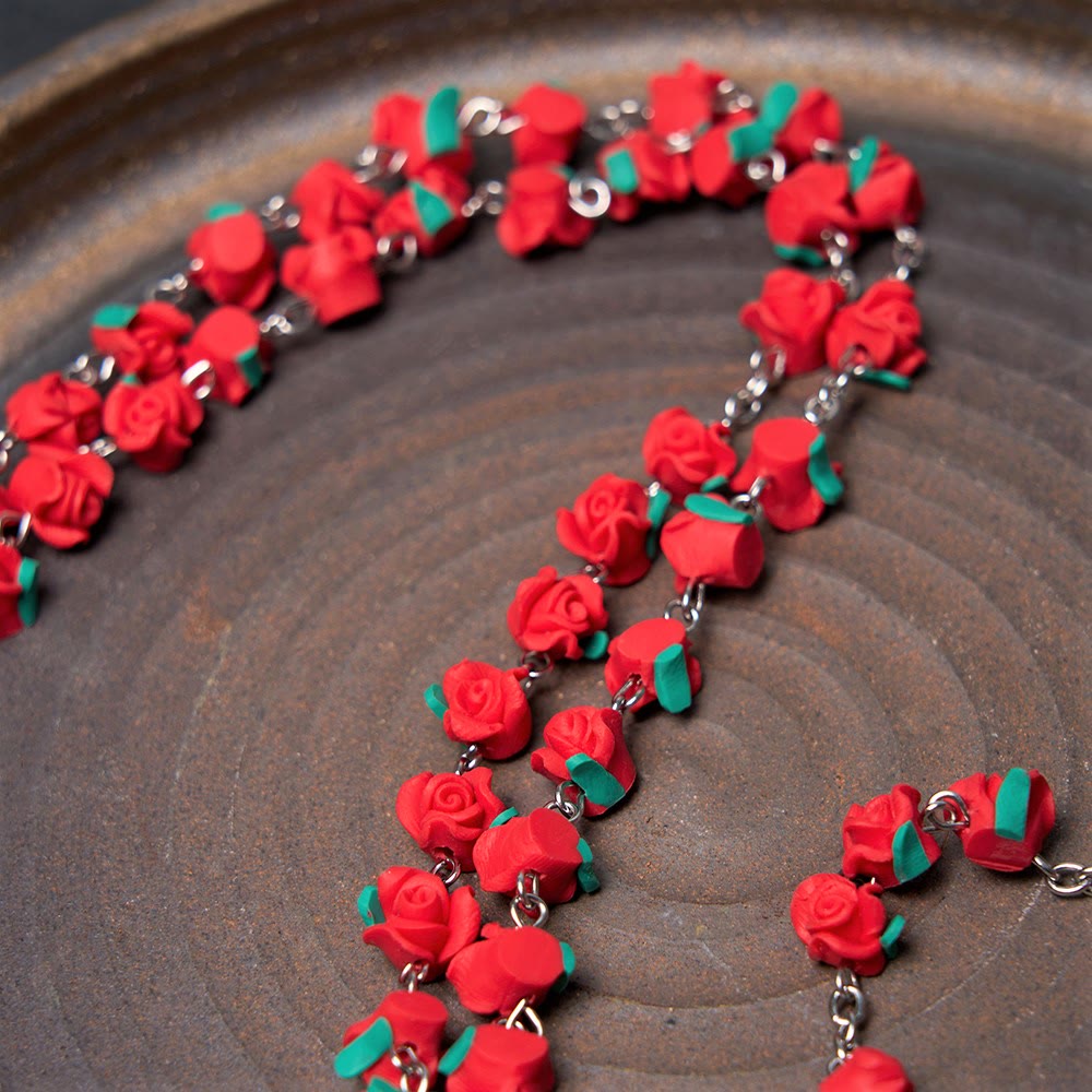 Christian Art Rose Flower Shaped Beads Virgin Mary Prayer Rosary ...