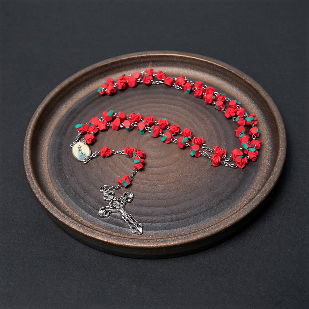 Christian Art Rose Flower Shaped Beads Virgin Mary Prayer Rosary ...